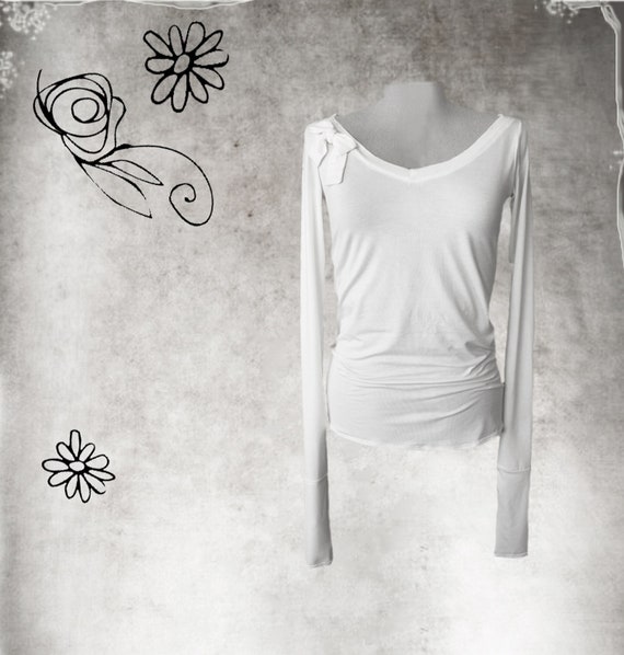 Bow Neck Top Wide Neck Tee Extra Long Sleeve Dressy | Etsy