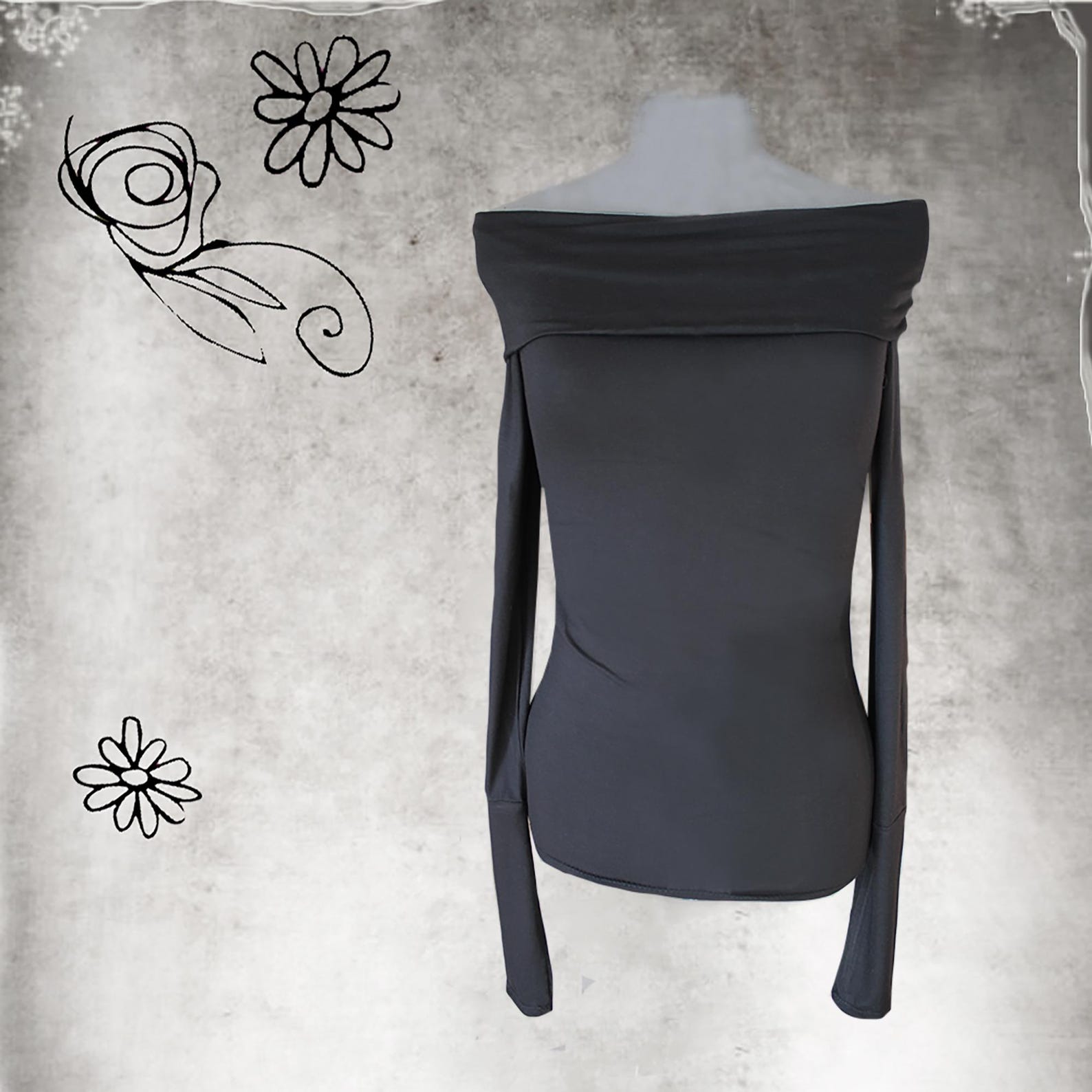 Off Shoulder Fold Over Collar, Bow Optional, Extra Long Sleeves ...