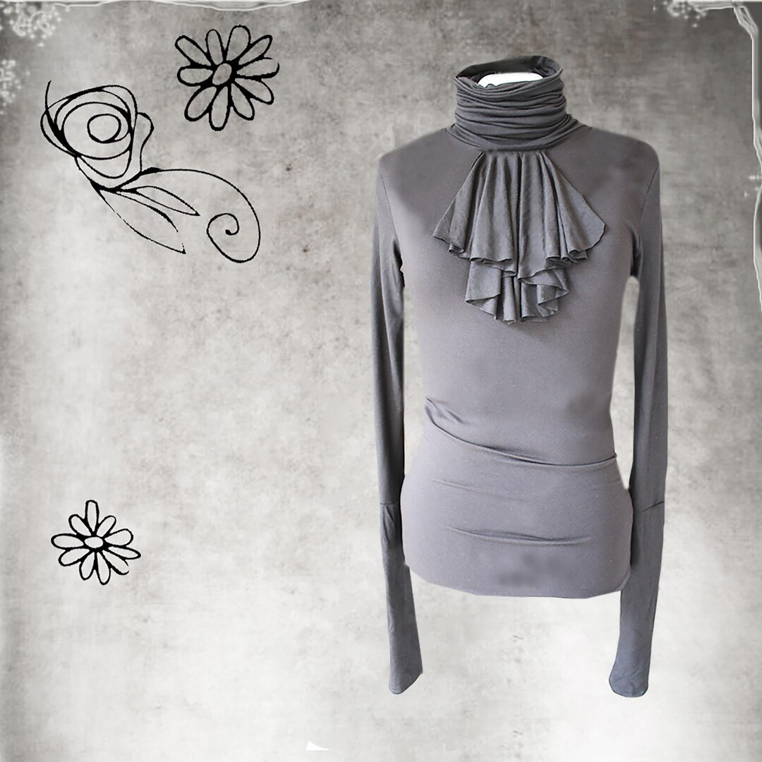Turtleneck Tight Cascade Jabot, Extra Long Sleeves, Pull Over Top ...