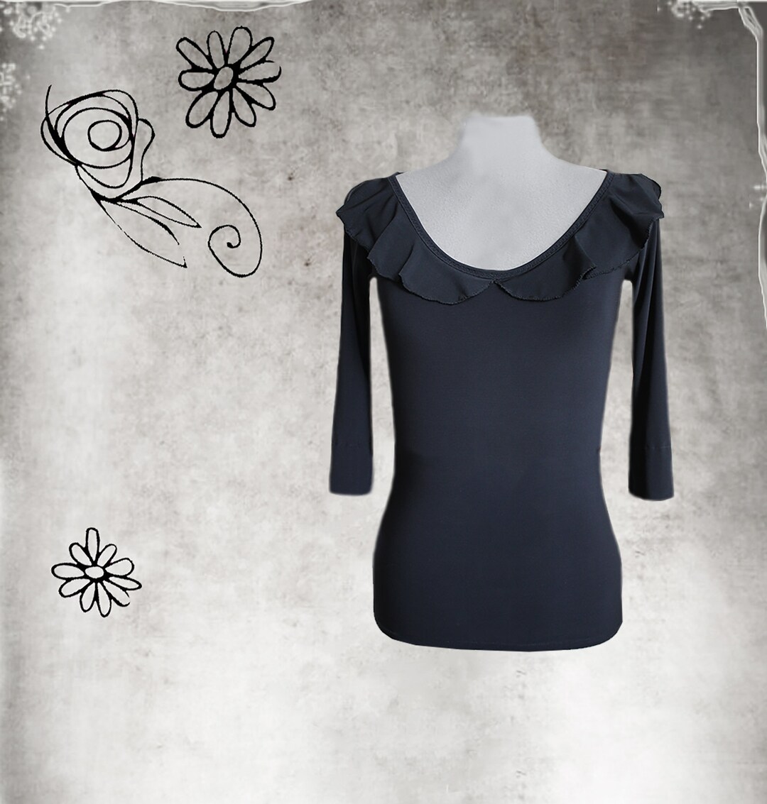 Woman Wide Neck Cascade Neckline 3/4 or Extra Long Sleeve Optional Pull ...