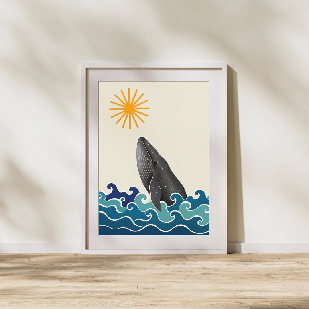 Hand-designed Whale Poster - “sunbathing” - Etsy