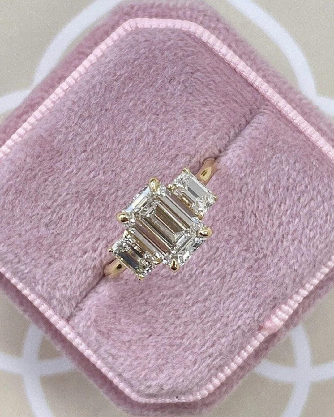 Emerald Cut Moissanite Three Stone Engagement Ring, Three Stone Emerald ...