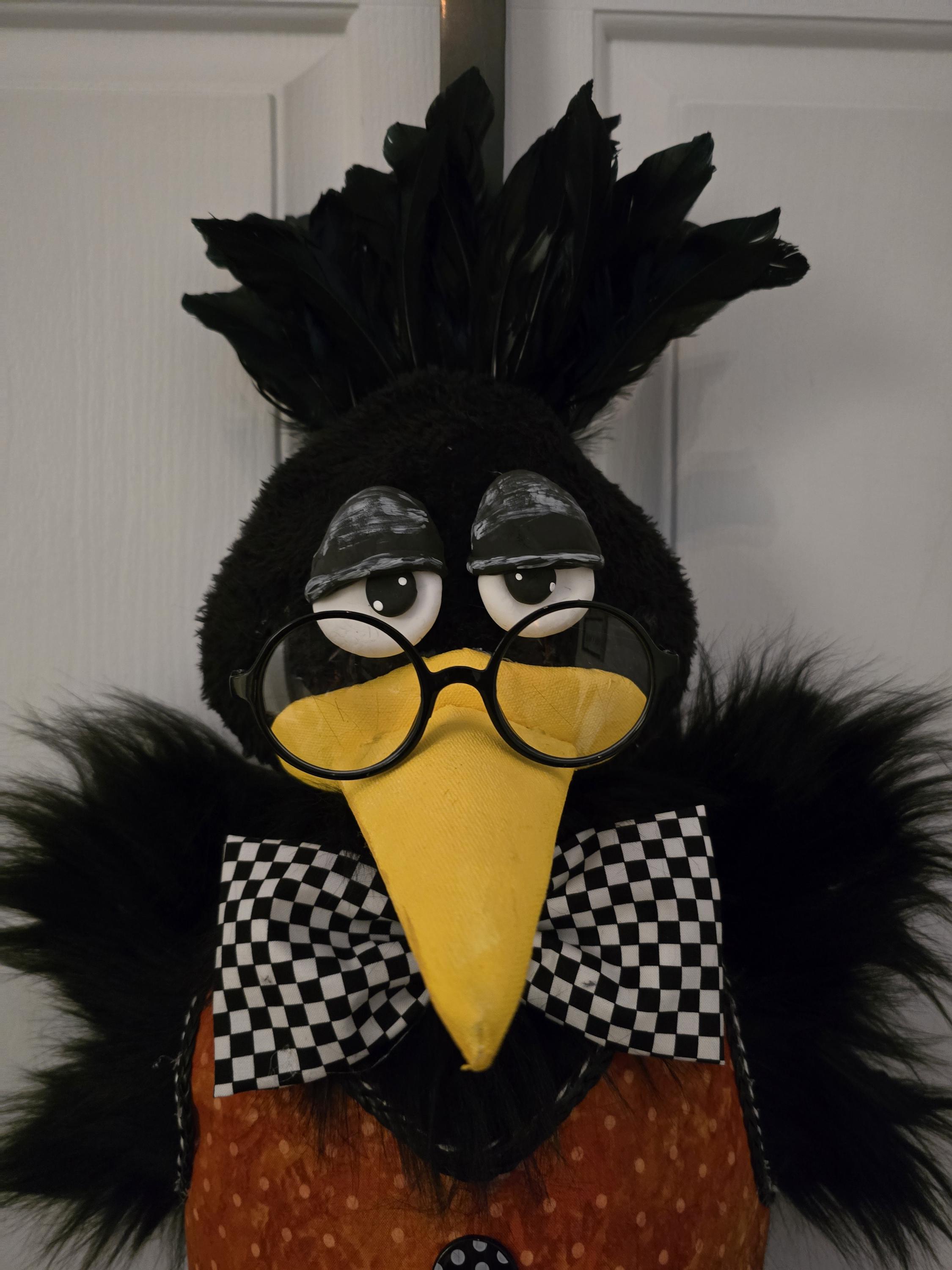 Fall Harvest Crow Wreath Attachment – Handmade Black Crow With Glasses ...