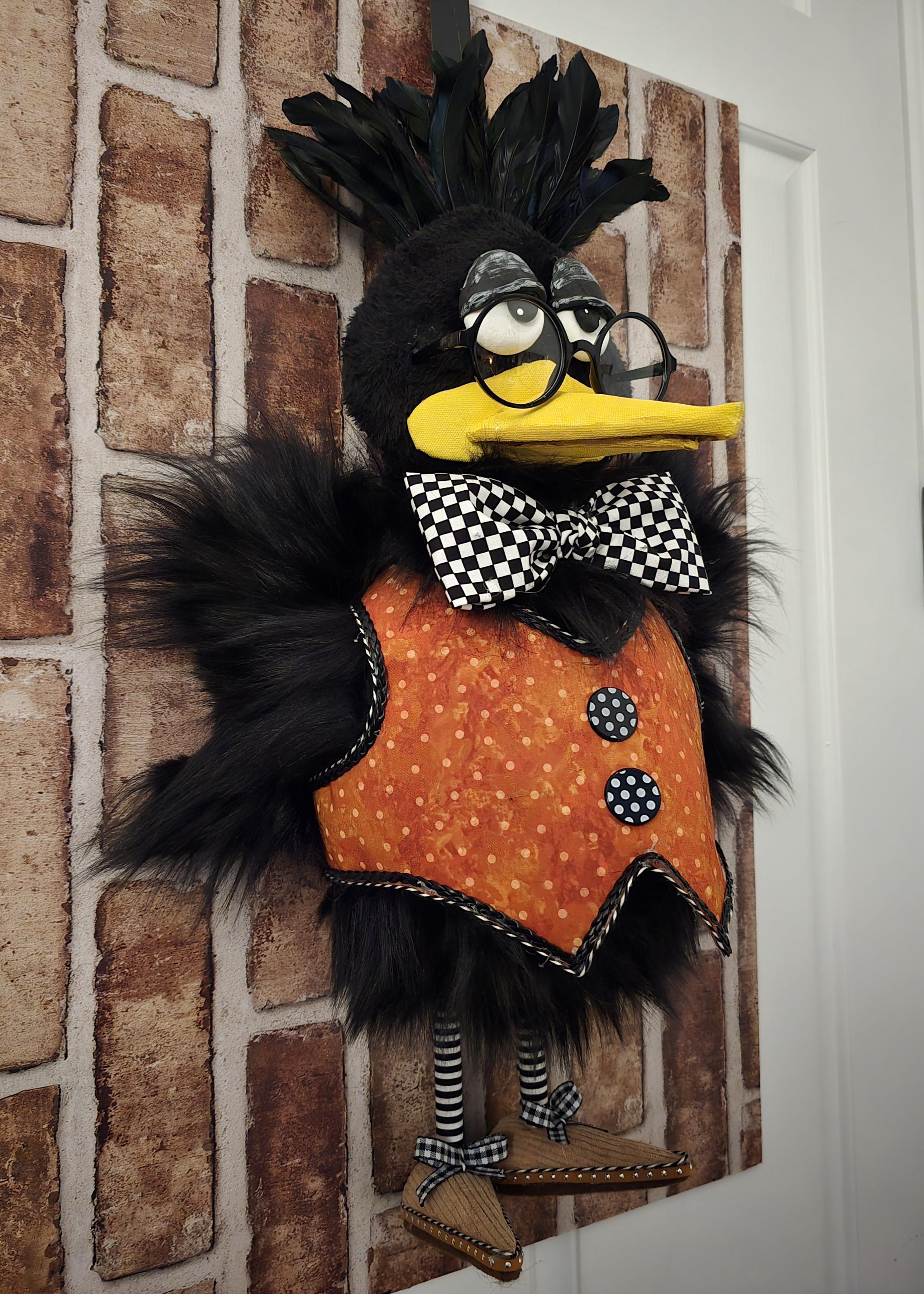 Fall Harvest Crow Wreath Attachment – Handmade Black Crow With Glasses ...