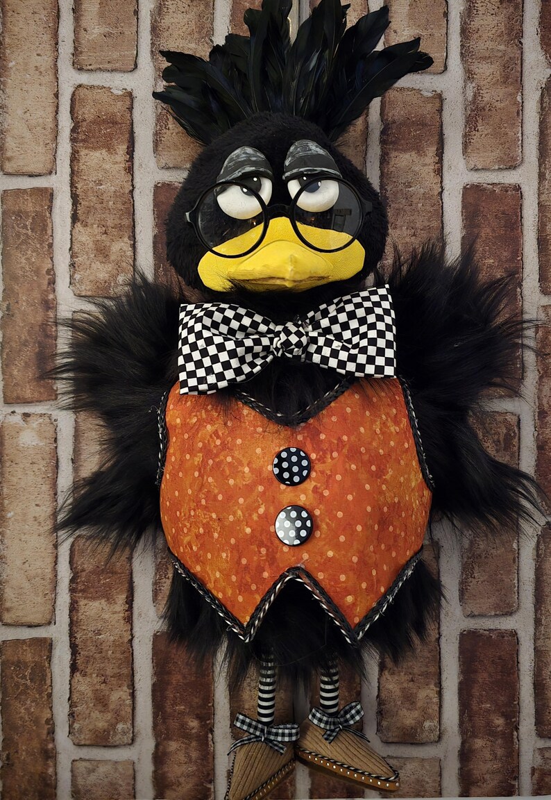 Fall Harvest Crow Wreath Attachment – Handmade Black Crow With Glasses ...
