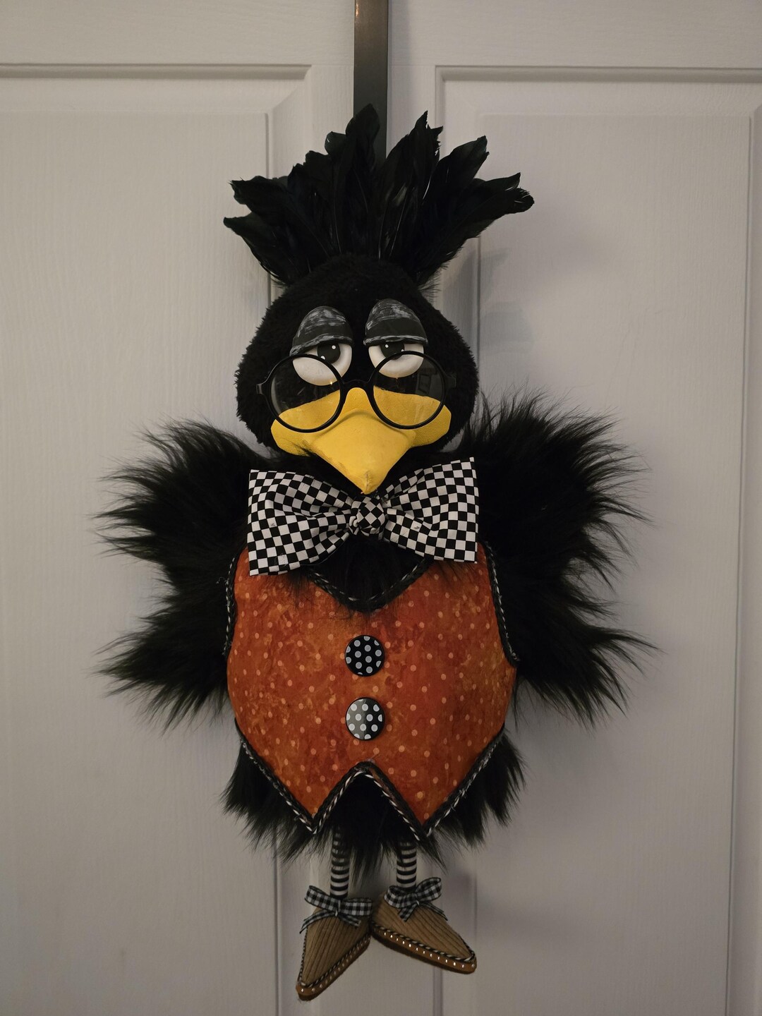 Fall Harvest Crow Wreath Attachment – Handmade Black Crow With Glasses ...