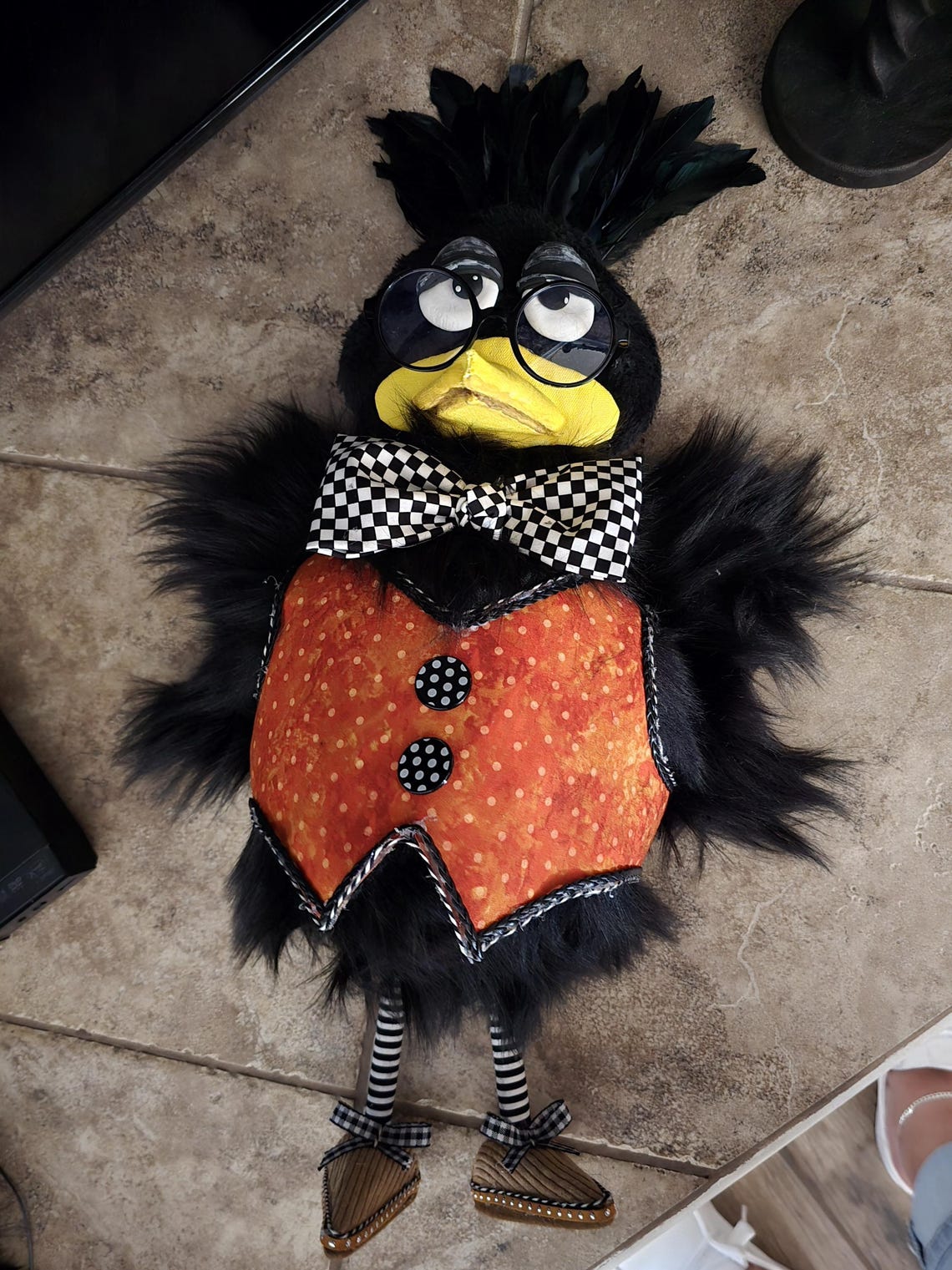 Fall Harvest Crow Wreath Attachment – Handmade Black Crow With Glasses ...