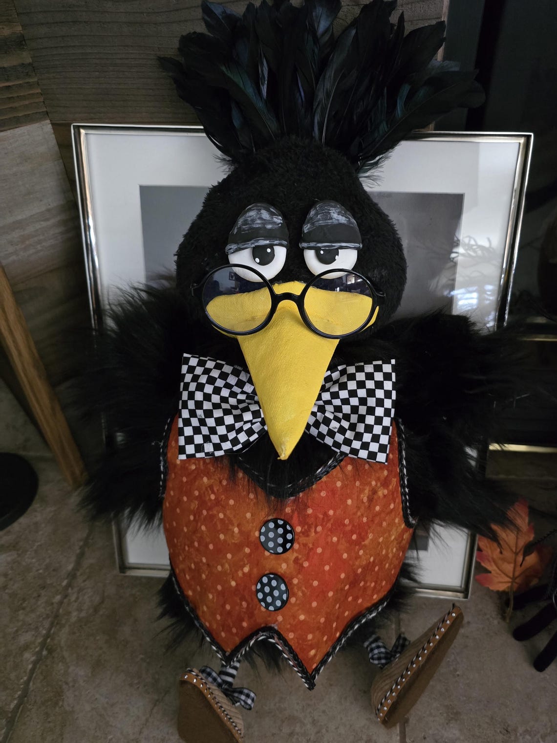 Fall Harvest Crow Wreath Attachment – Handmade Black Crow With Glasses ...