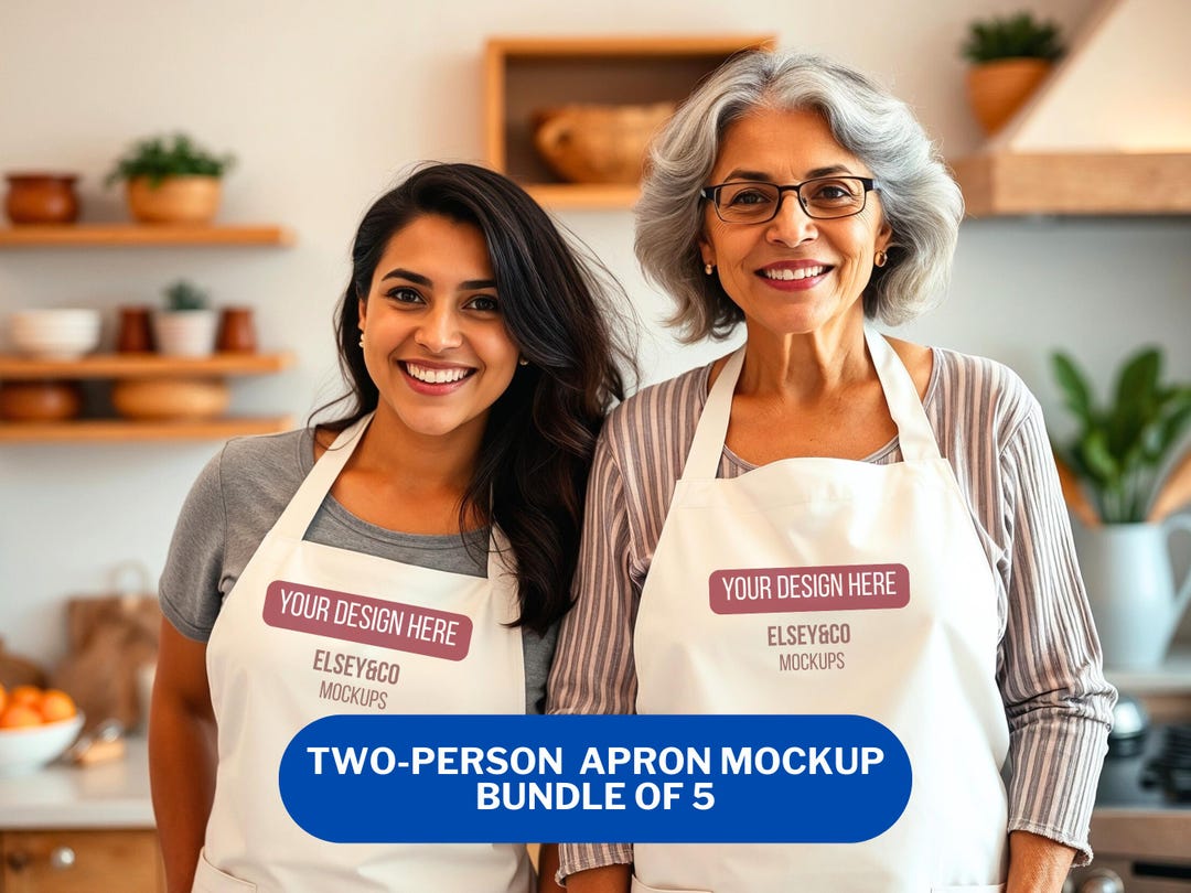 Family Apron Mockup: Two-person White Organic Cotton Aprons (digital ...