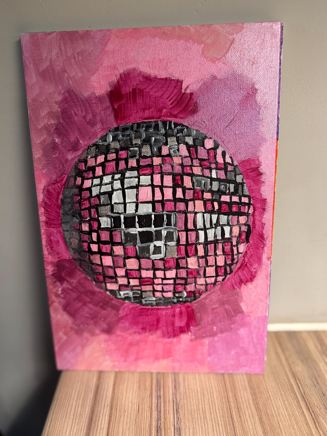 Disco Ball Acrylic Painting on Canvas Pink - Etsy