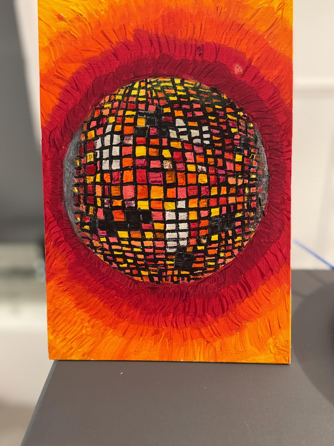Disco Ball Acrylic Painting on Canvas Orange Fire Sunset - Etsy