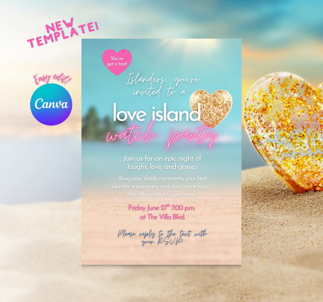 Love Island Watch Party Invitation | Canva Template | Watch Party ...