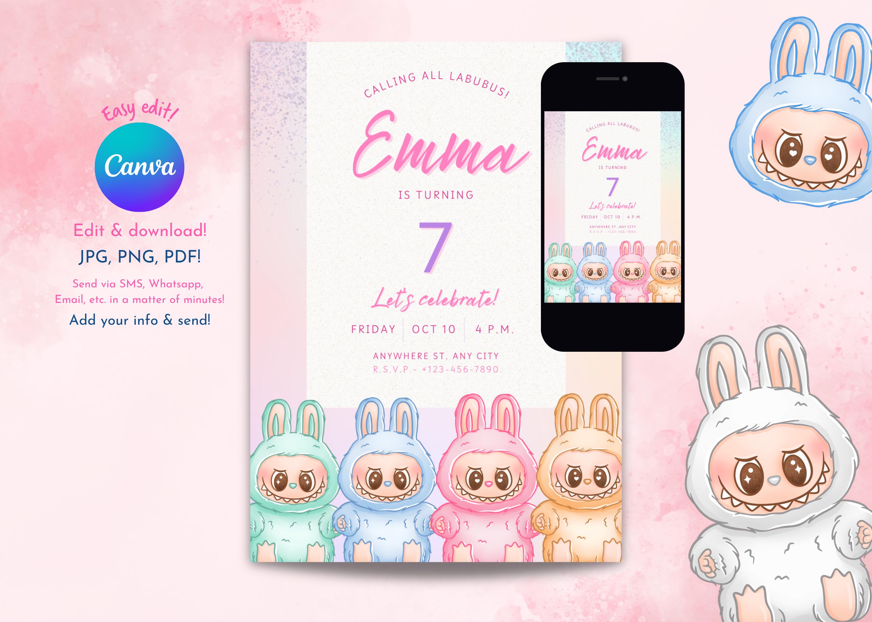 Labubu Birthday Party Invitation | Labubu Birthday Party | Canva ...