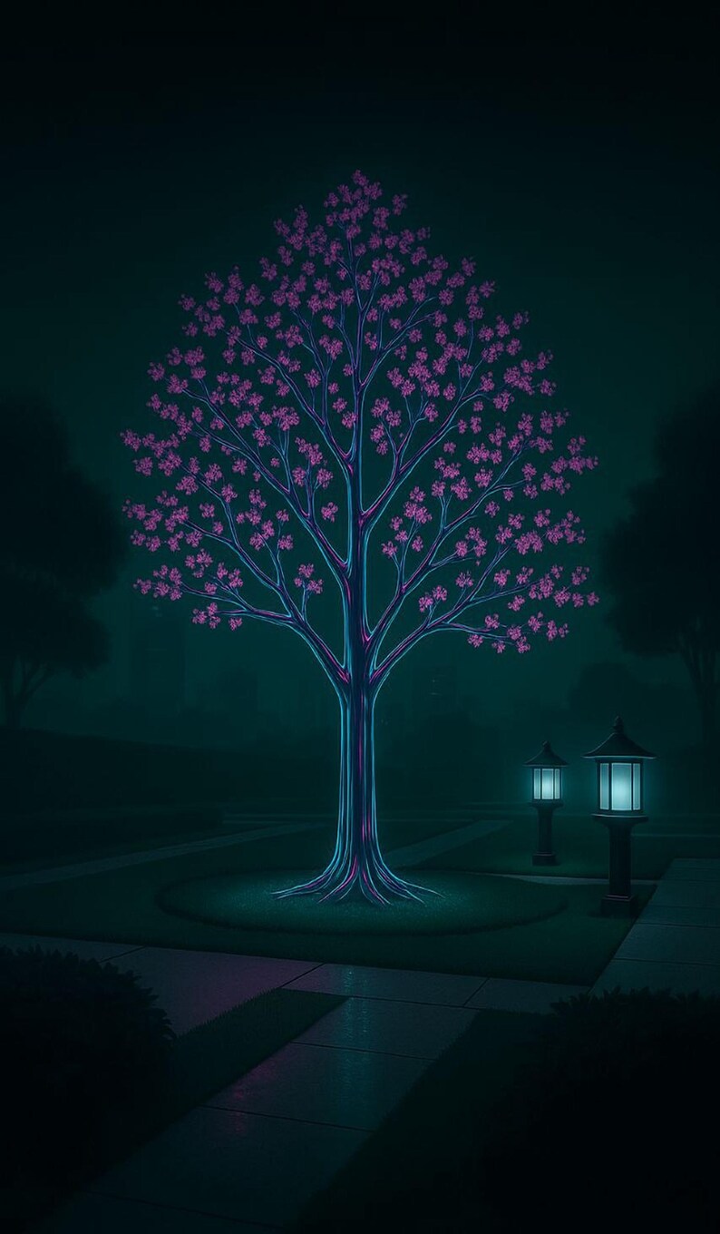 Futuristic Neon Sakura – Cyberpunk Cherry Blossom Tree at Night - Etsy
