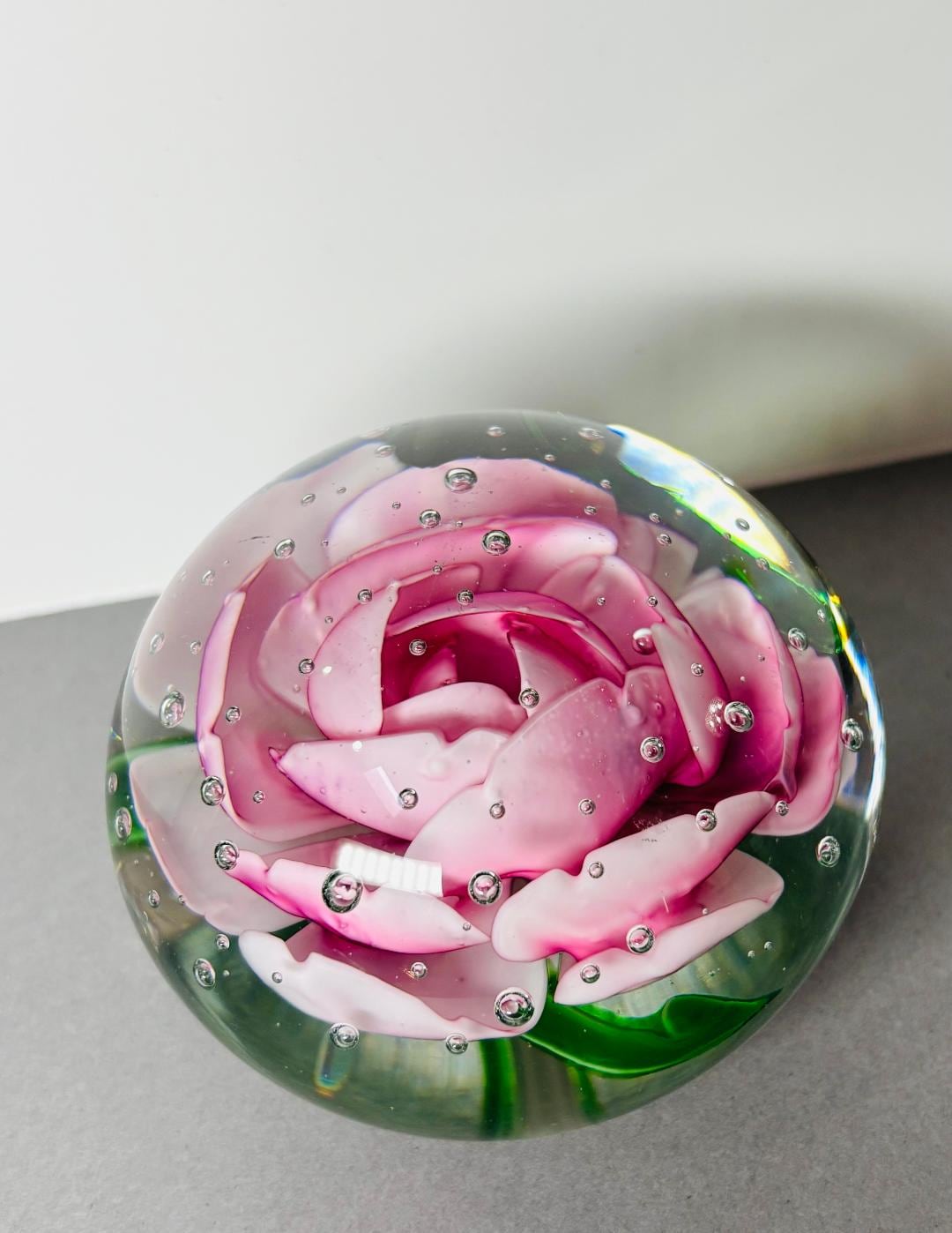 PINK Flower Glass PAPERWEIGHT With Felt Bottom in VG Condition! #2 - Etsy