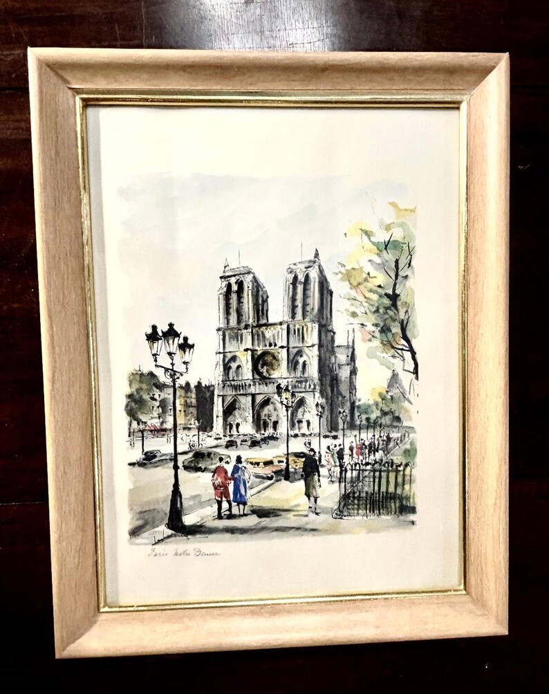 Paris NOTRE DAME Watercolor C. 1940's Original Print! 18" X 14" Inches ...