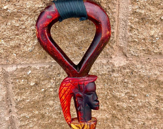 AFRICAN Hand-carved Walking Stick / CAIN With Leather Wound Grip and ...