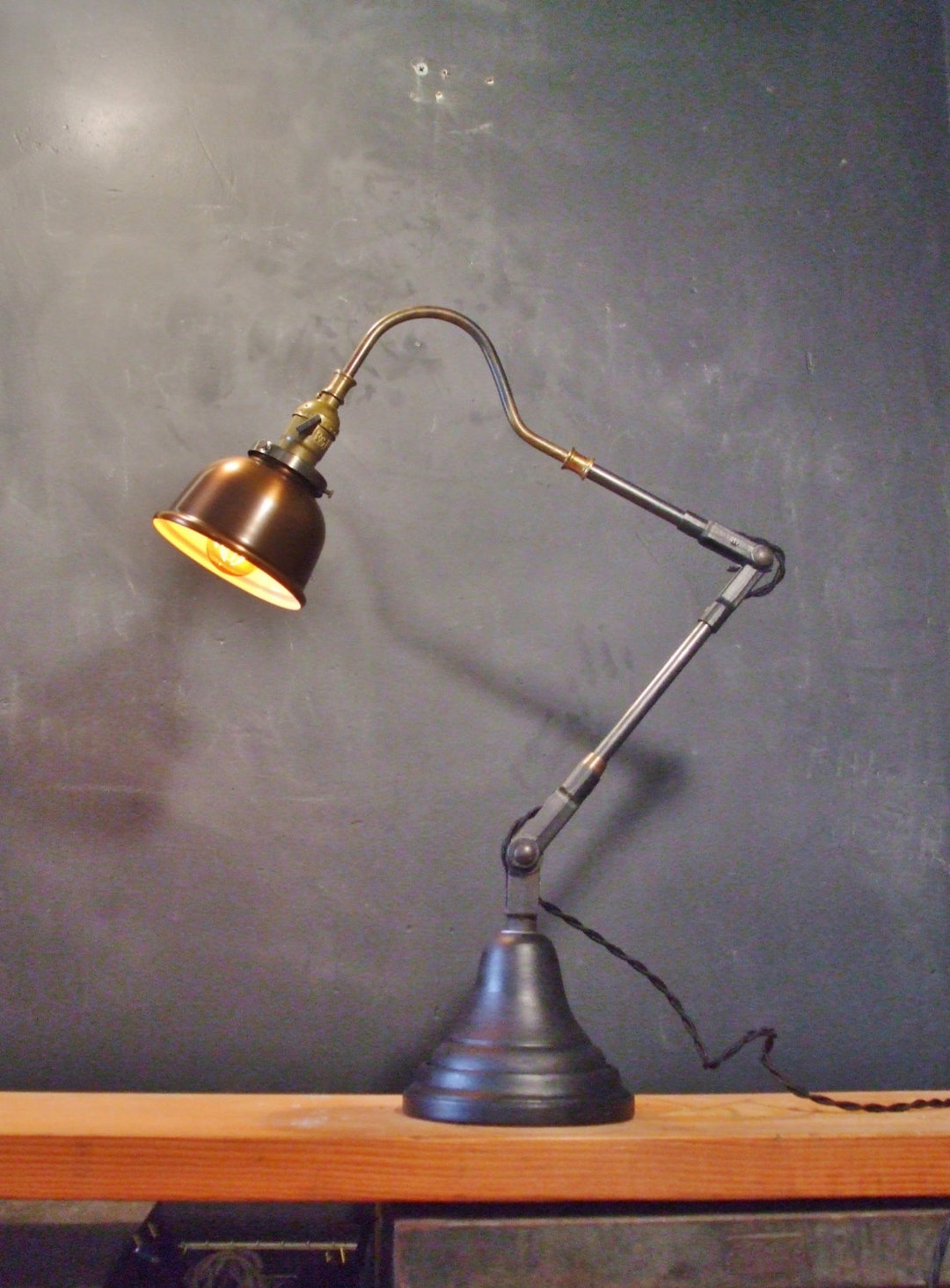 Vintage Industrial Desk Lamp W/ Copper Shade - Pharmacy Lamp ...