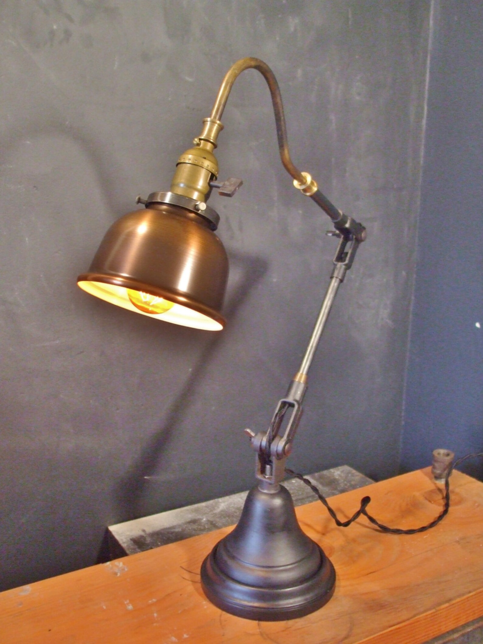 Vintage Industrial Desk Lamp W/ Copper Shade Machine Age - Etsy