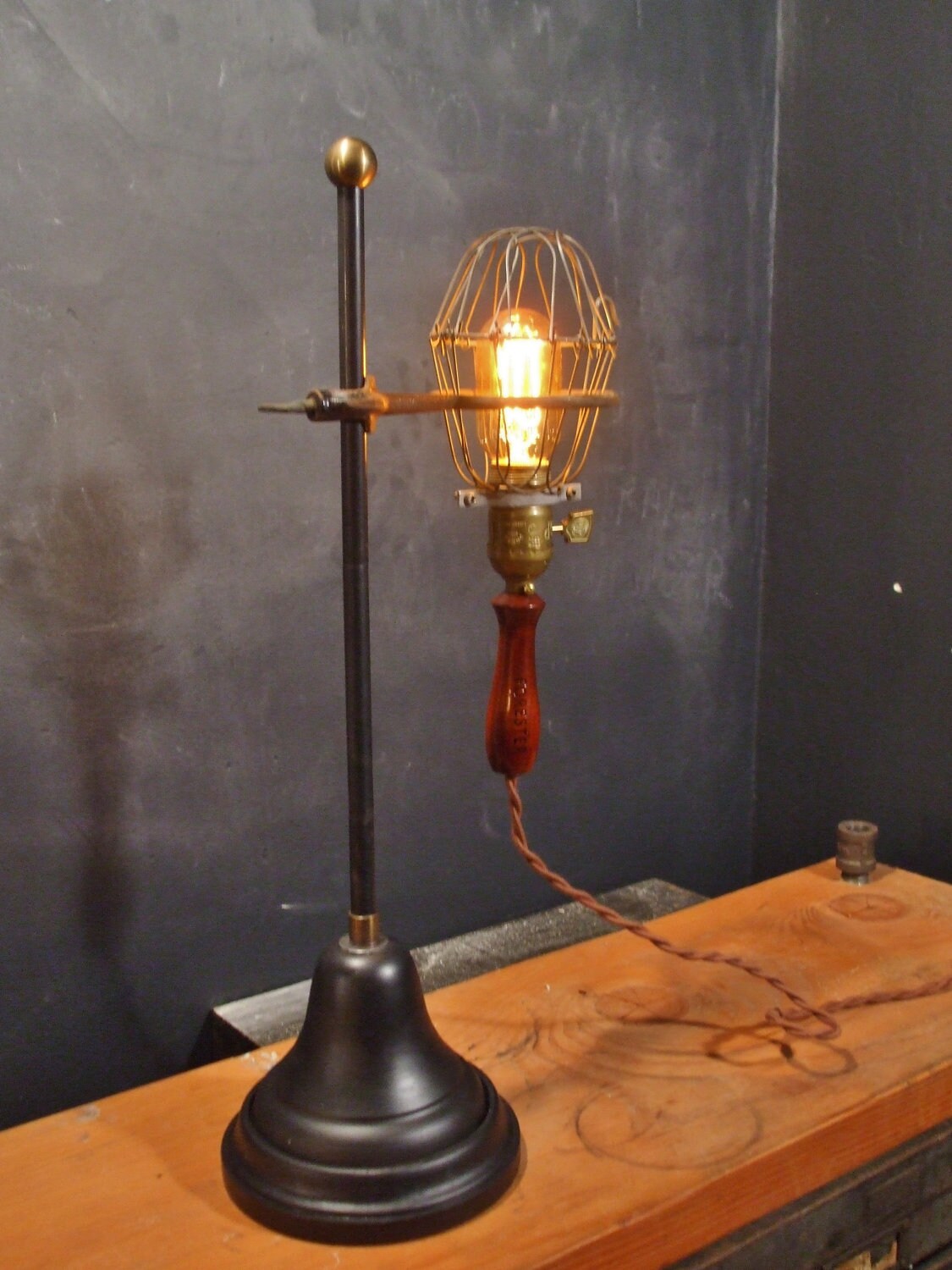 Vintage Industrial Desk Lamp - Trouble Light With Lab Stand - Cage ...