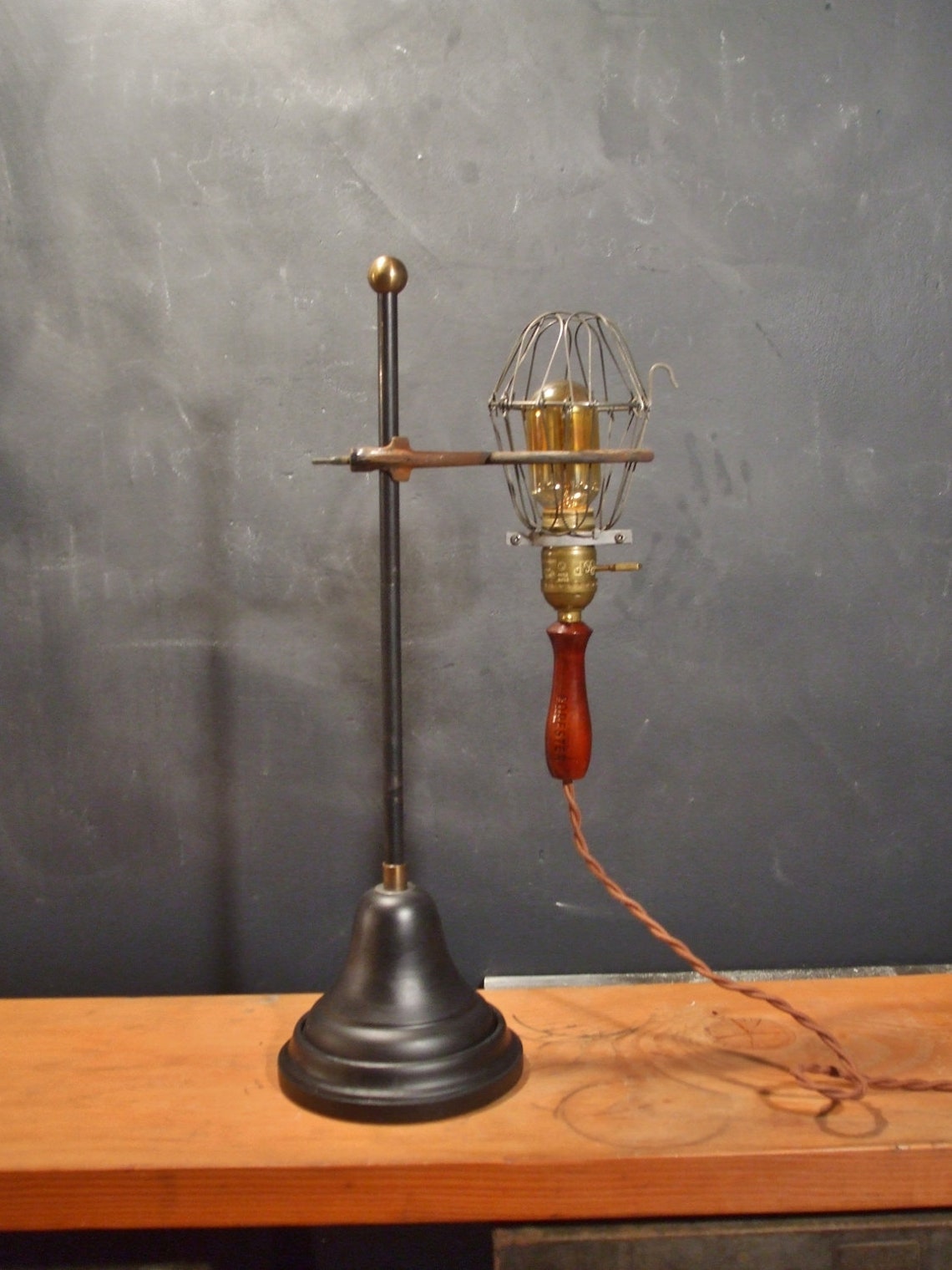 Vintage Industrial Desk Lamp - Trouble Light With Lab Stand - Cage ...