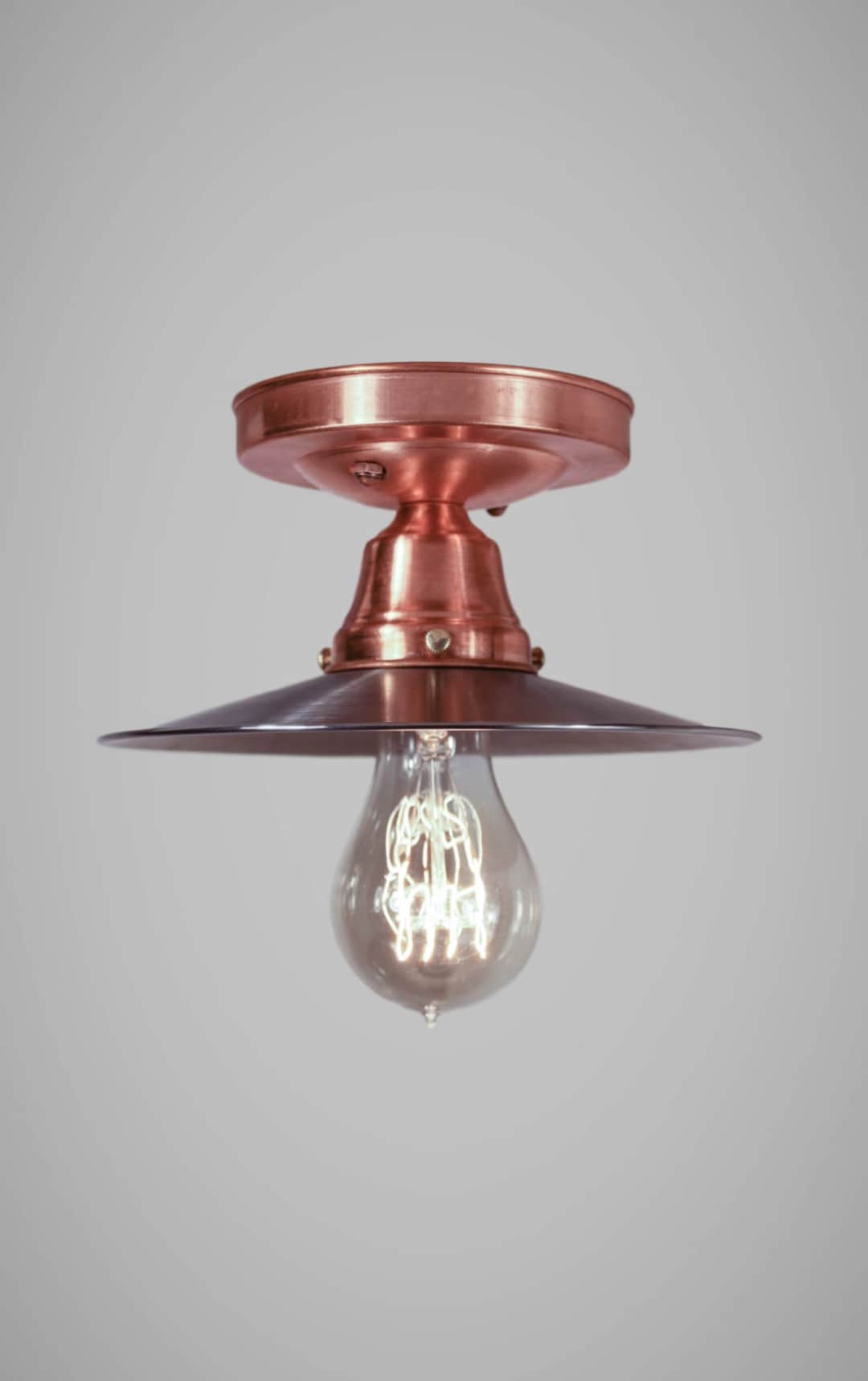 Vintage Industrial Copper Flushmount Ceiling Light - Antique Art Deco ...
