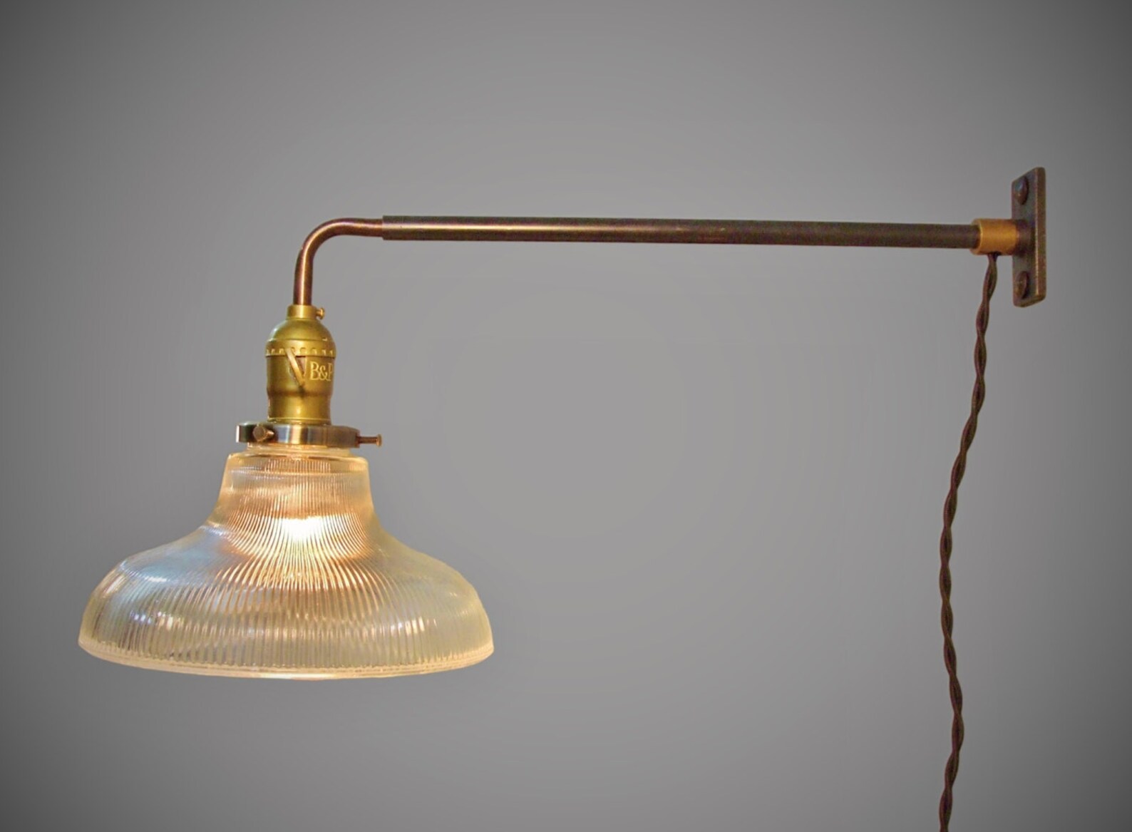 Industrial Wall Light - Vintage Railroad Sconce W/ Holophane Glass ...