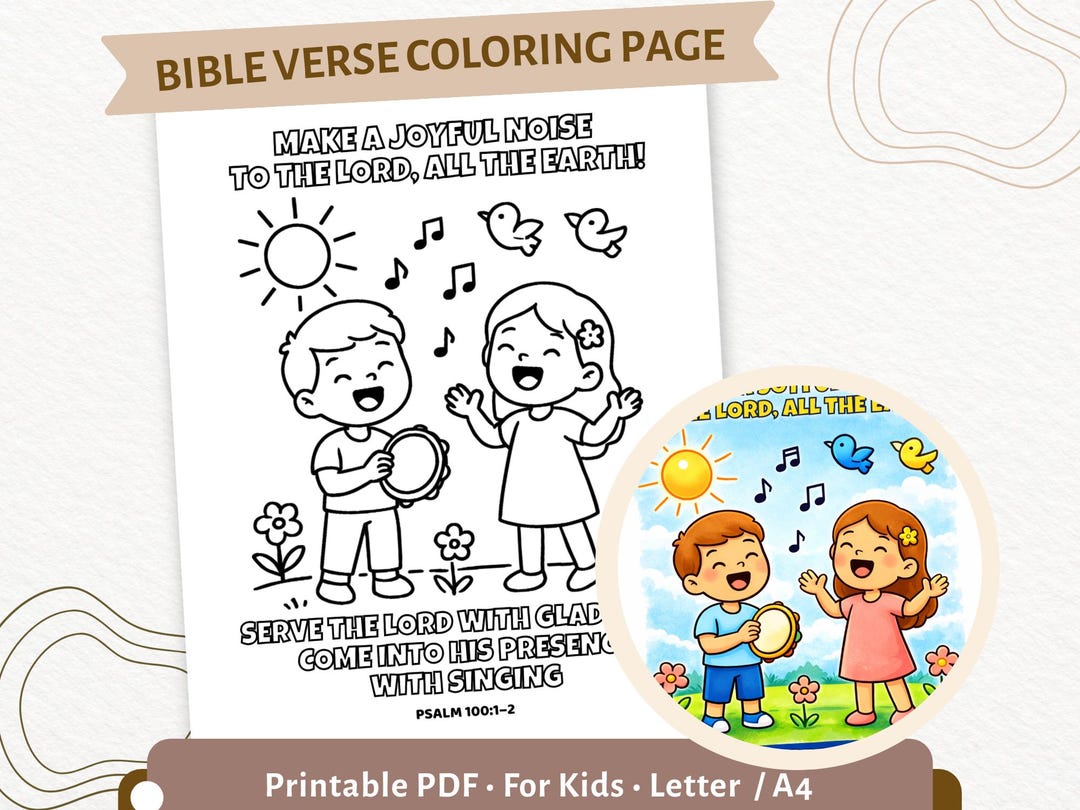 Psalm 100:1-2 Bible Verse Coloring Page for Kids, Christian Printable ...