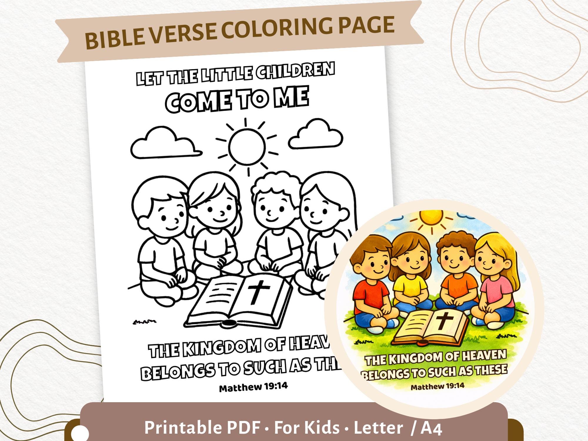 Matthew 19:14 Coloring Page for Kids | Let the Little Children Come to ...