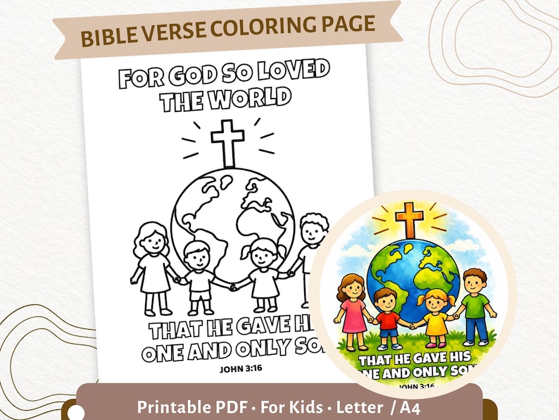 John 3:16 Coloring Page for Kids | for God so Loved the World Printable ...