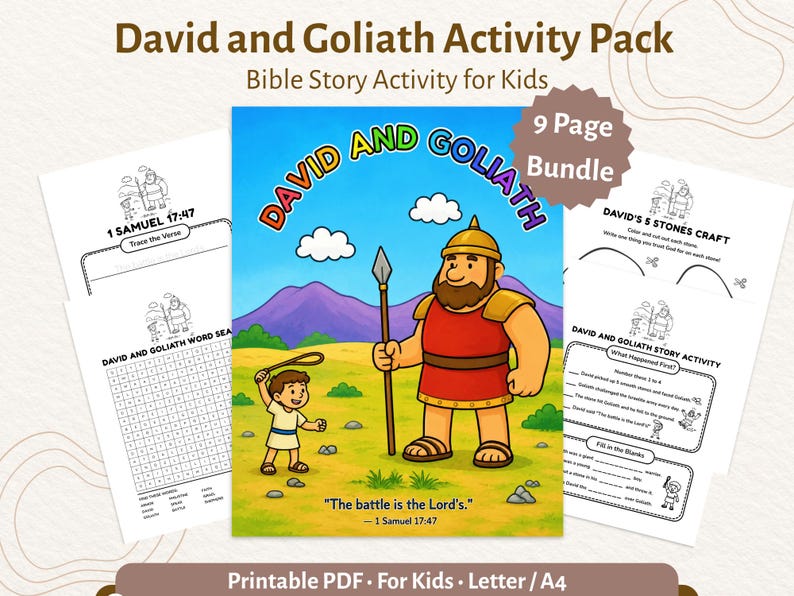 David and Goliath Activity Pack for Kids | Bible Story Worksheet Craft ...