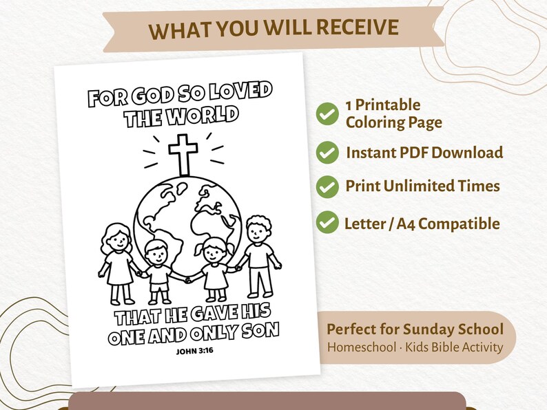 John 3:16 Coloring Page for Kids | for God so Loved the World Printable ...