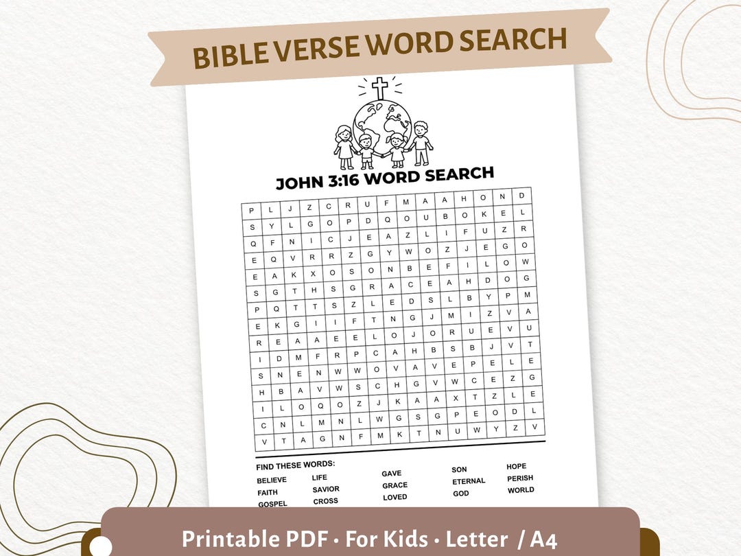 John 3:16 Word Search for Kids | Bible Verse Activity Printable ...