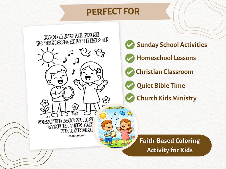 Psalm 100:1-2 Bible Verse Coloring Page for Kids, Christian Printable ...