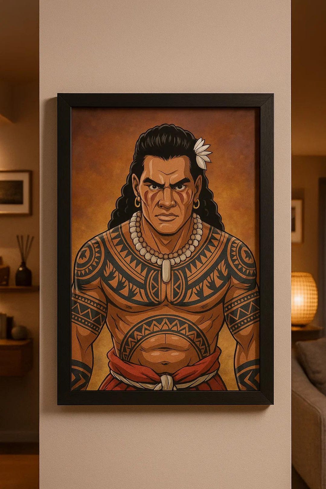 Polynesian Warrior Poster , A4/A3 Framed Wall Art, Warrior Decor Gift ...