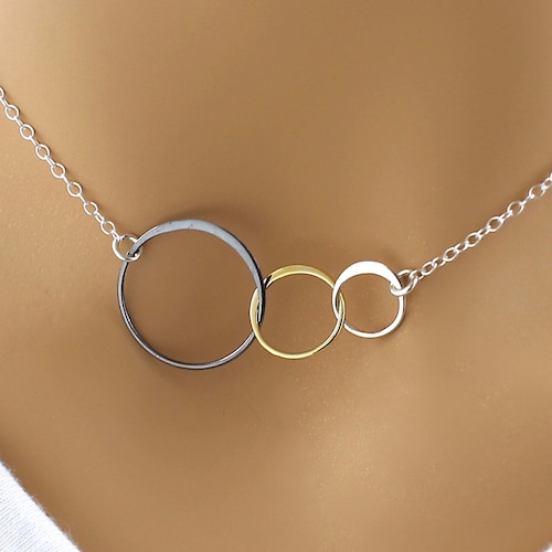 Mixed Metal Three Circle Necklace Triple Circle Necklace | Etsy