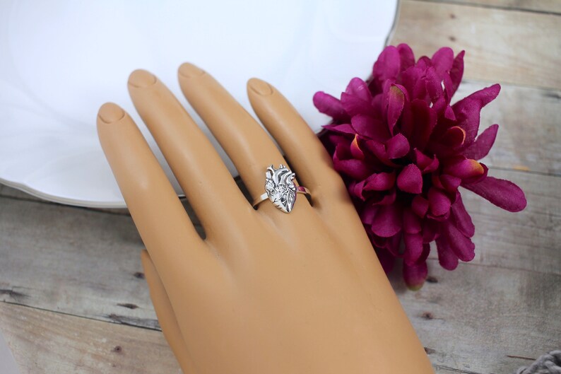 Anatomical Heart Ring Sterling Silver Realistic Heart Human | Etsy