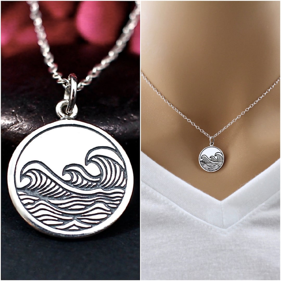 Waves Necklace, Sterling Silver, Ocean Waves Necklace, Waves Jewelry ...