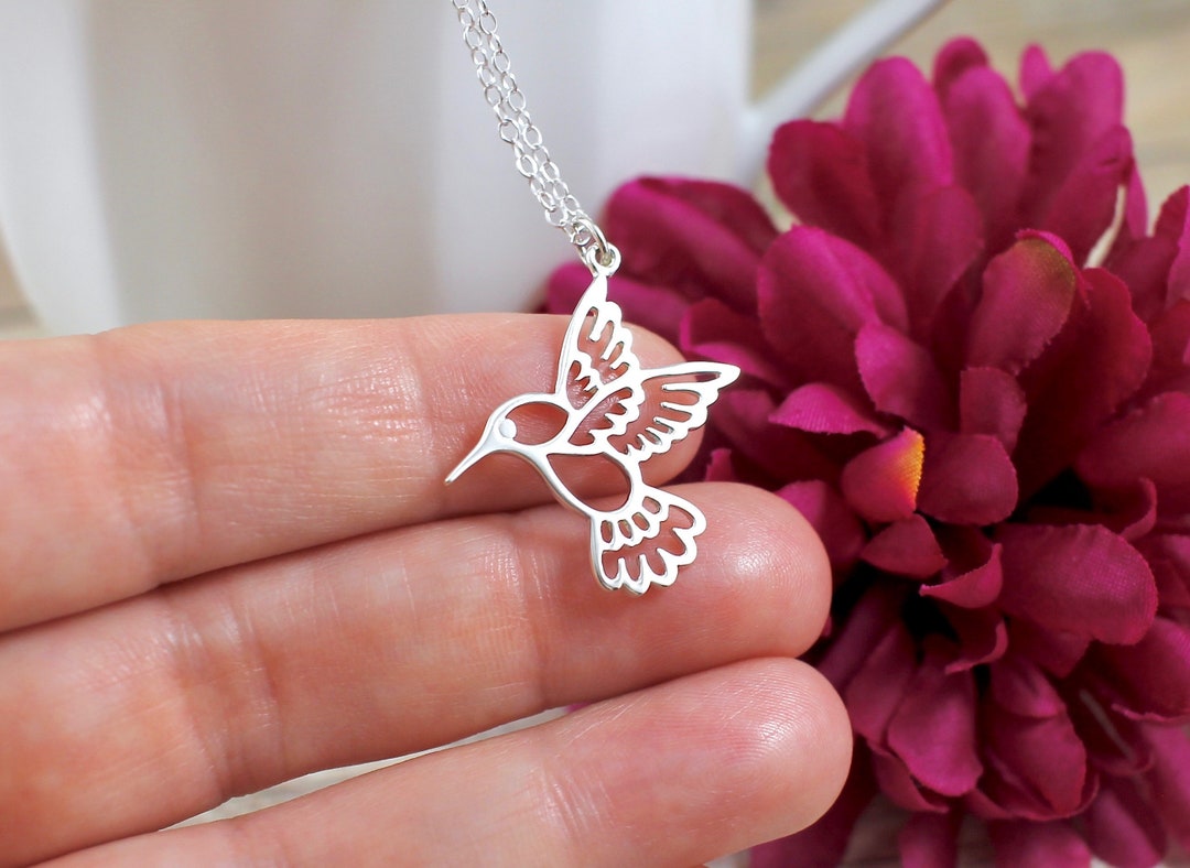 Sterling Silver Hummingbird Charm Necklace, Hummingbird Necklace Silver ...