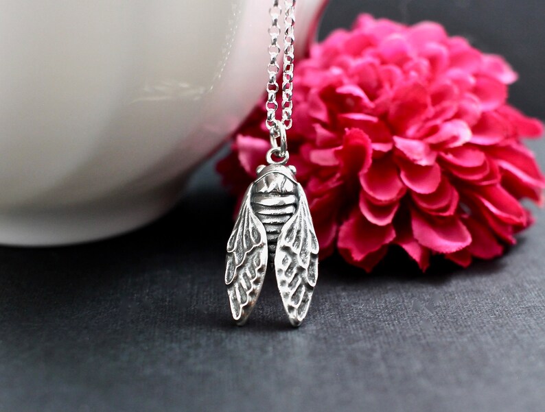 Sterling Silver Cicada Necklace Cicada Wing Insect Bug Charm - Etsy
