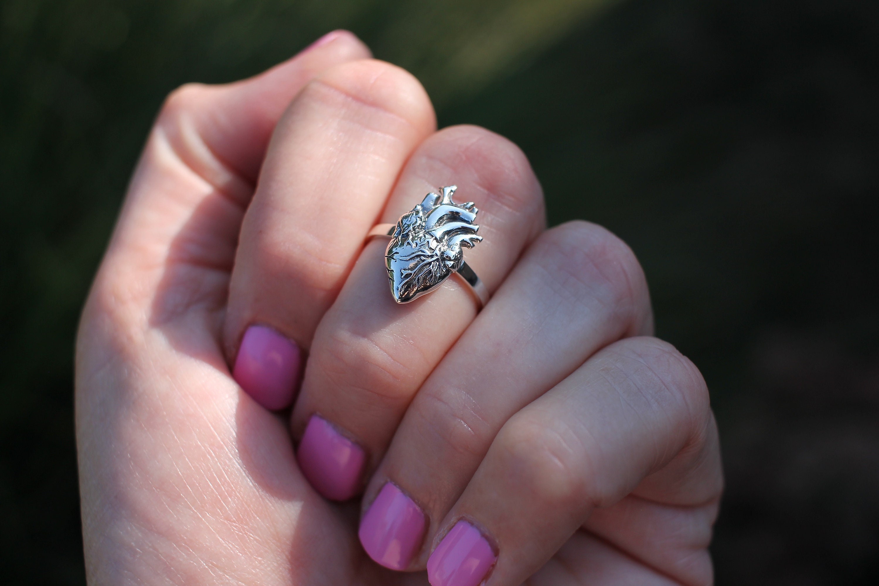 Anatomical Heart Ring Sterling Silver Realistic Heart Human - Etsy
