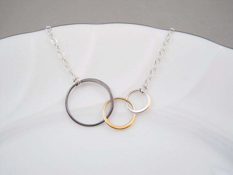 Mixed Metal Three Circle Necklace Triple Circle Necklace - Etsy