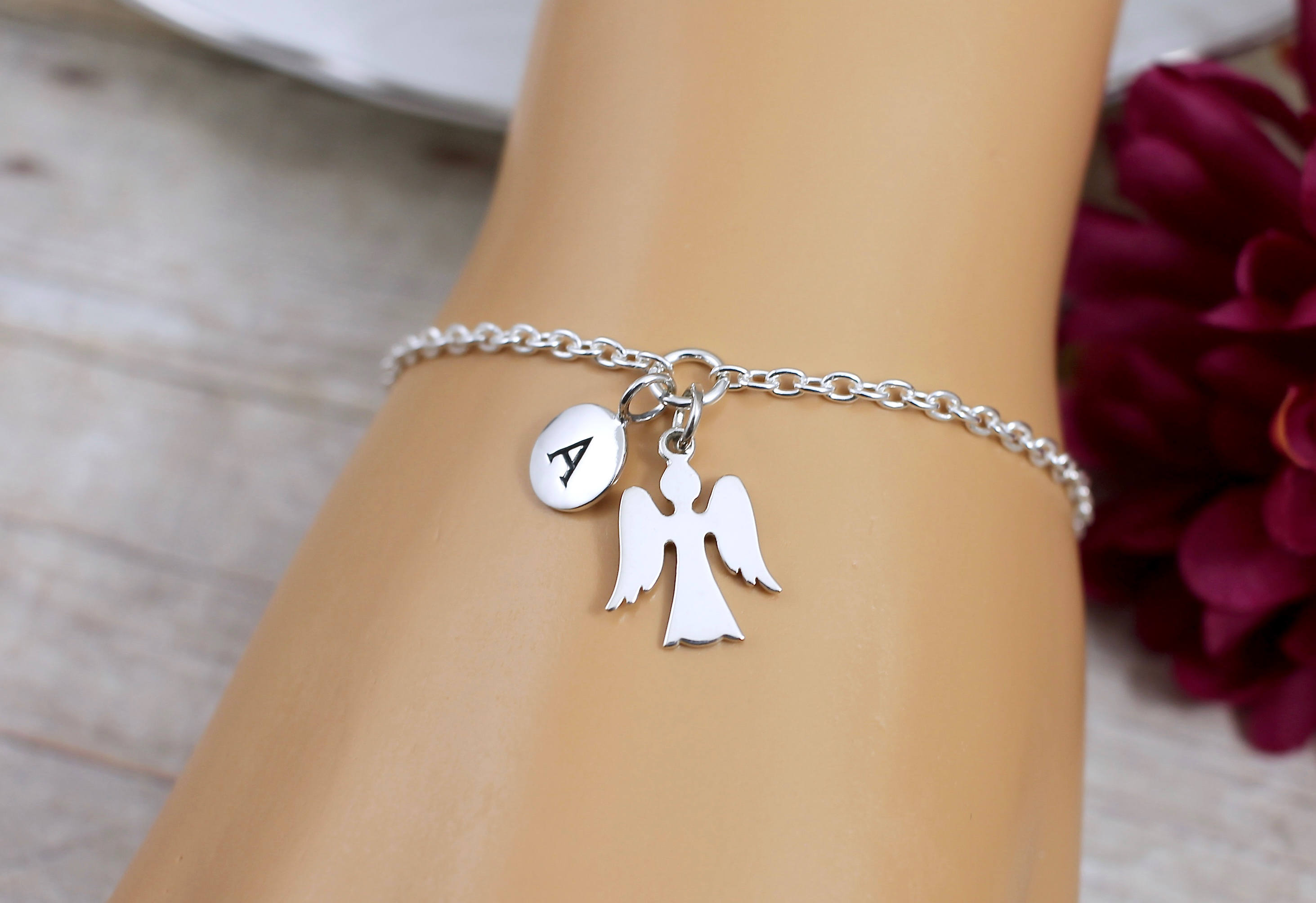 Angel Initial Bracelet Personalized Angel Bracelet Guardian | Etsy