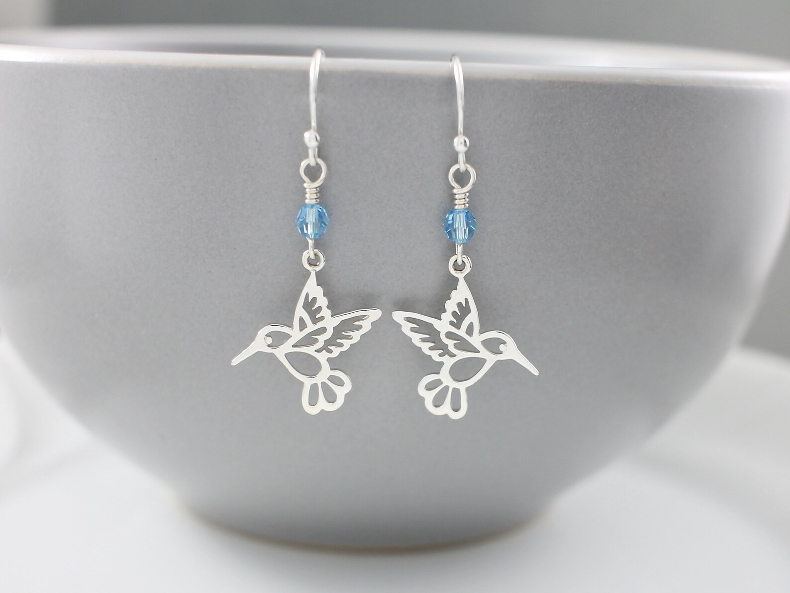 Birthstone Hummingbird Earrings in Sterling Silver, Hummingbird Jewelry ...