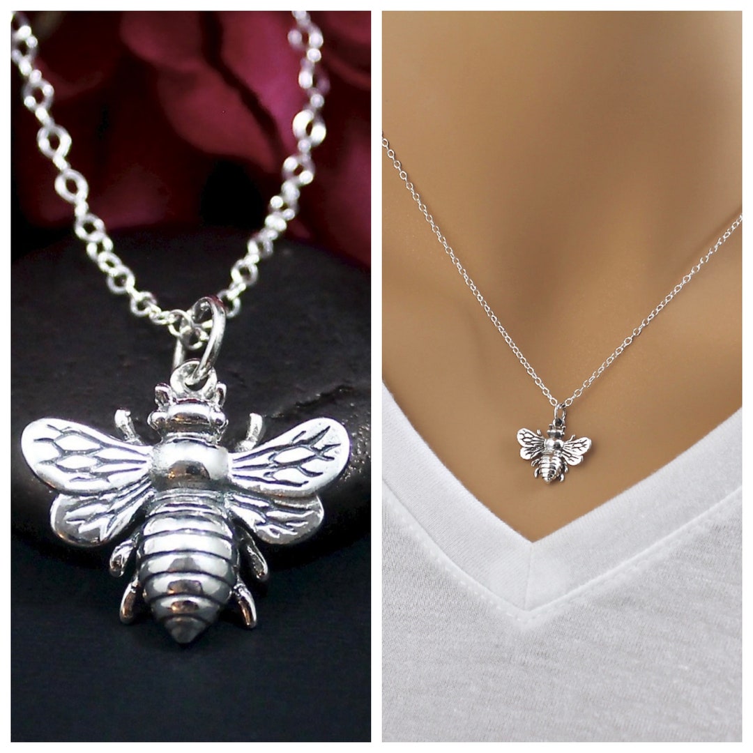 Sterling Silver Large Bee Necklace Honeybee Necklace Bee - Etsy
