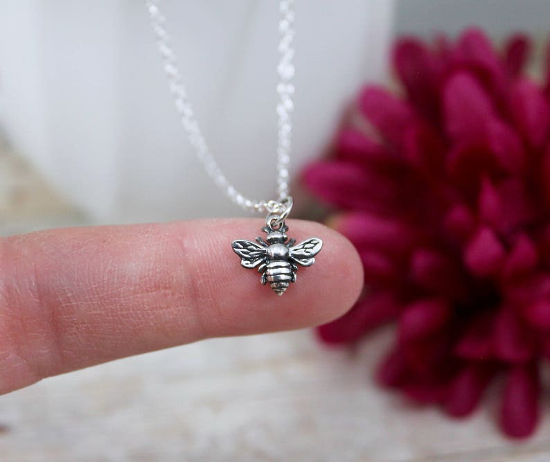 Tiny Bee Necklace in Sterling Silver Honey Bee Necklace - Etsy
