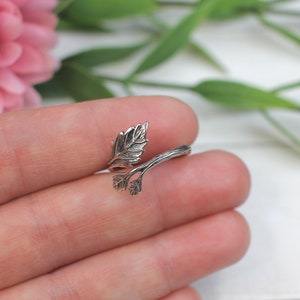 Leaf Ring in Sterling Silver, Fall Leaf Ring, Adjustable Leaf Ring ...