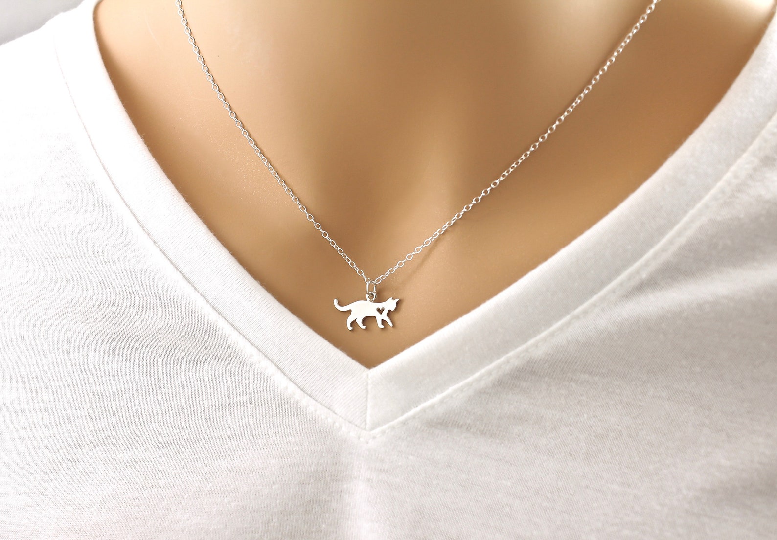Cat Necklace in Sterling Silver Cat Necklace for Women Cat - Etsy