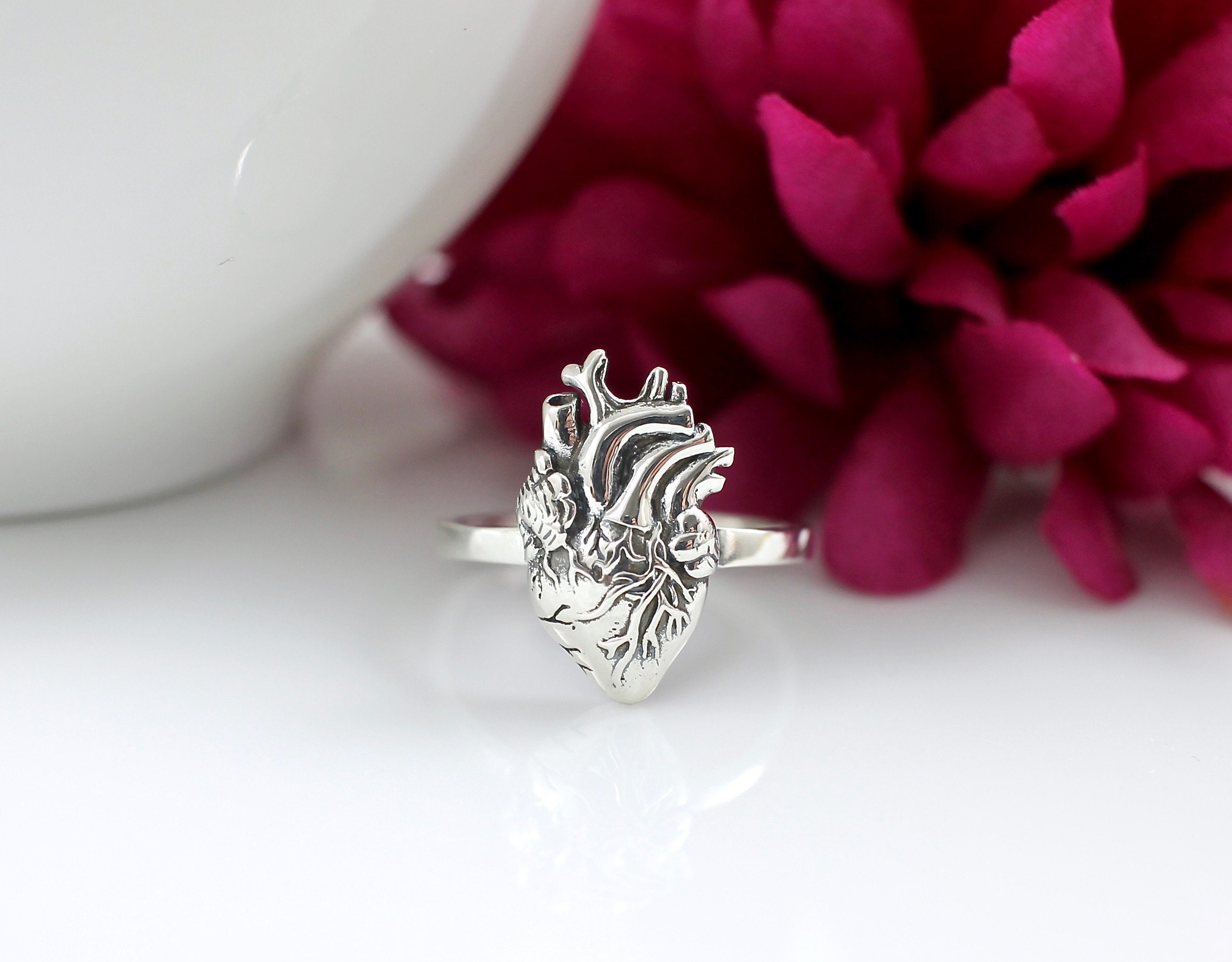 Anatomical Heart Ring Sterling Silver Realistic Heart Human - Etsy