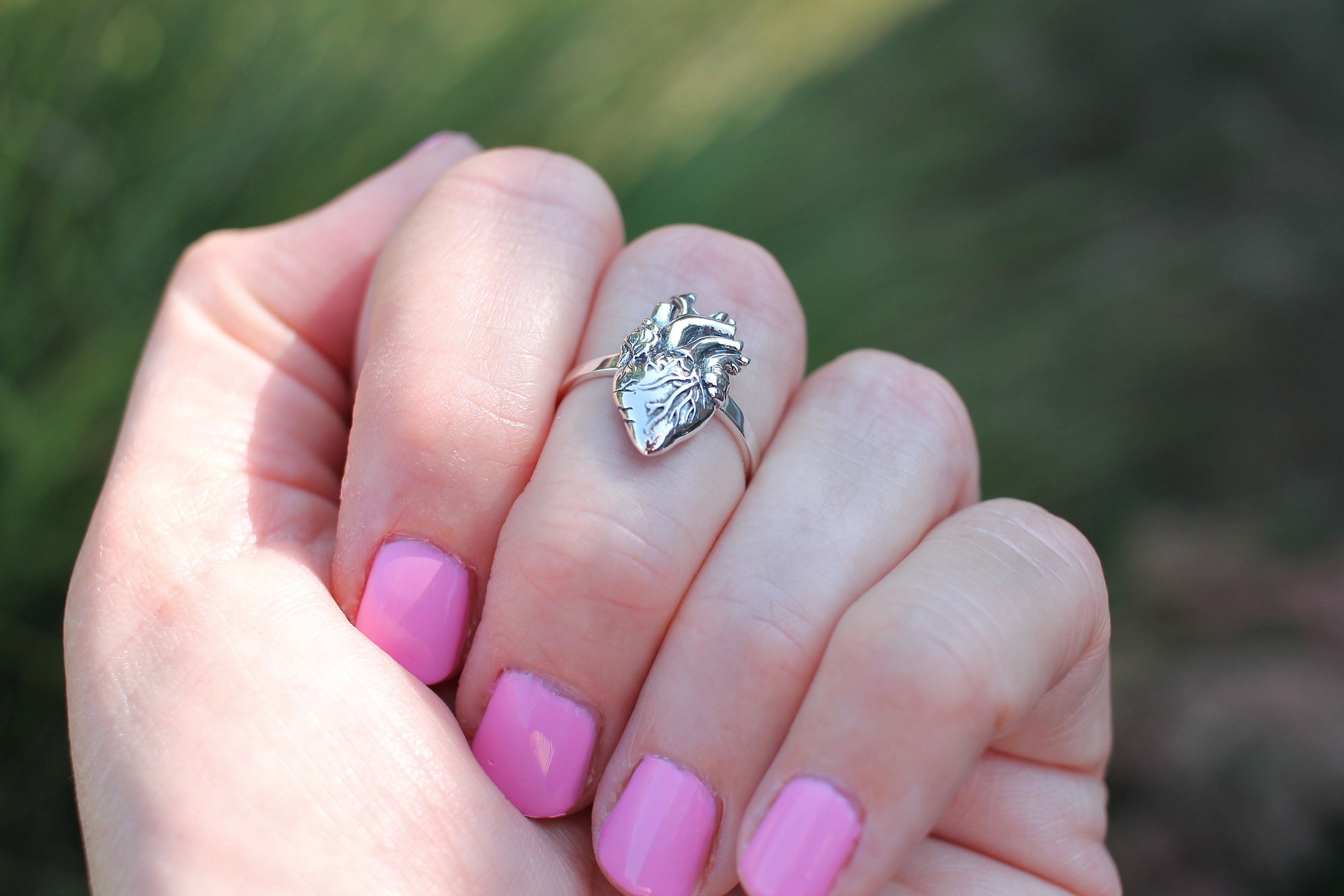 Anatomical Heart Ring Sterling Silver Realistic Heart Human - Etsy